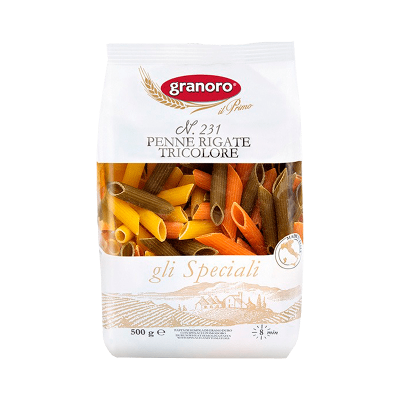 Massa Grano Duro Penne Tricollori Nº 231 Granoro 500g